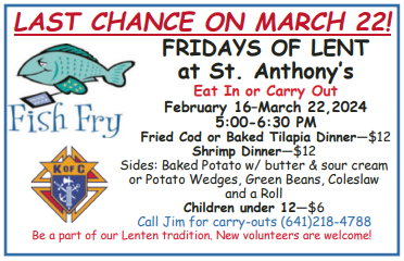 Final Fish Fry Dates – St. Anthony Catholic Church